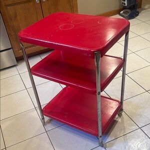 Accents | Vintage Red Metal Rolling 3 Tier Cart | Poshmark